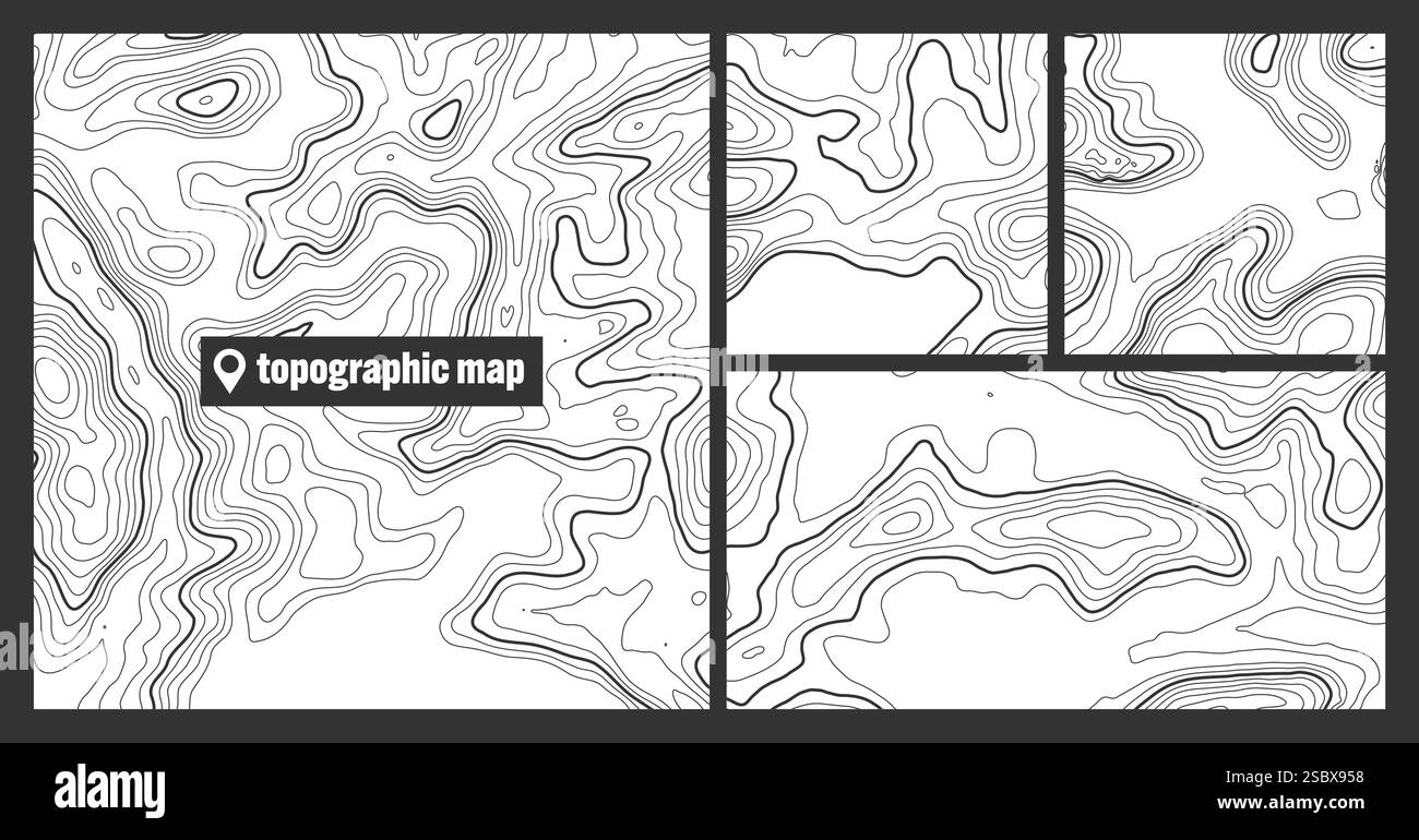 Colorful topographic map sets with contour lines. Geographic terrain ...