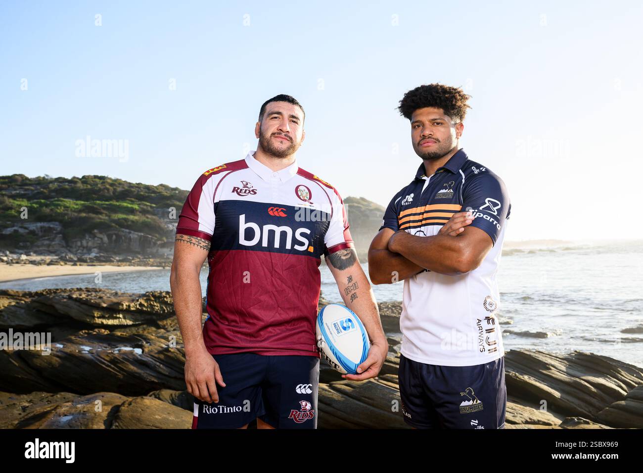Super rugby players Jeffery Toomaga-Allen of the Queensland Reds (left ...