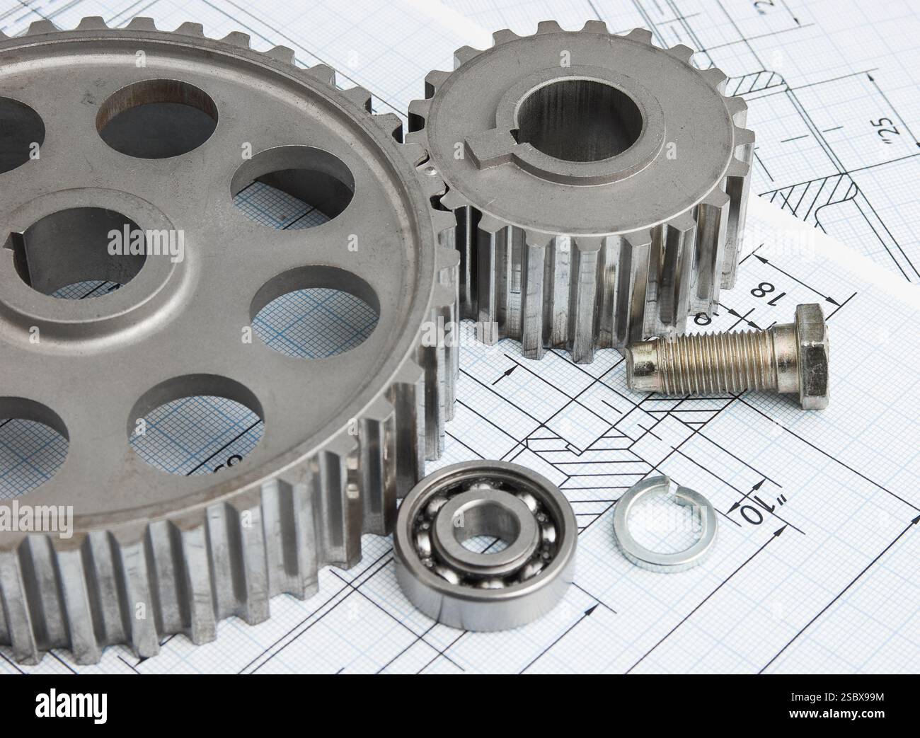 tools and mechanisms detail on the background of technical drawings ...