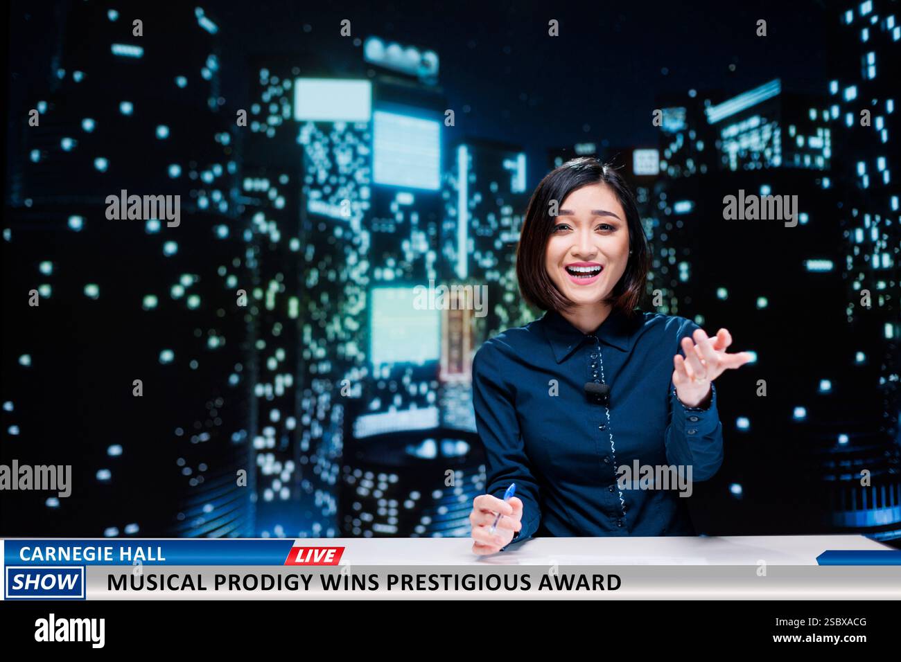 Artist receiving musical award after concert at town hall, asian ...