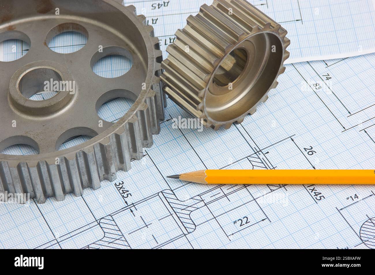 tools and mechanisms detail on the background of technical drawings ...