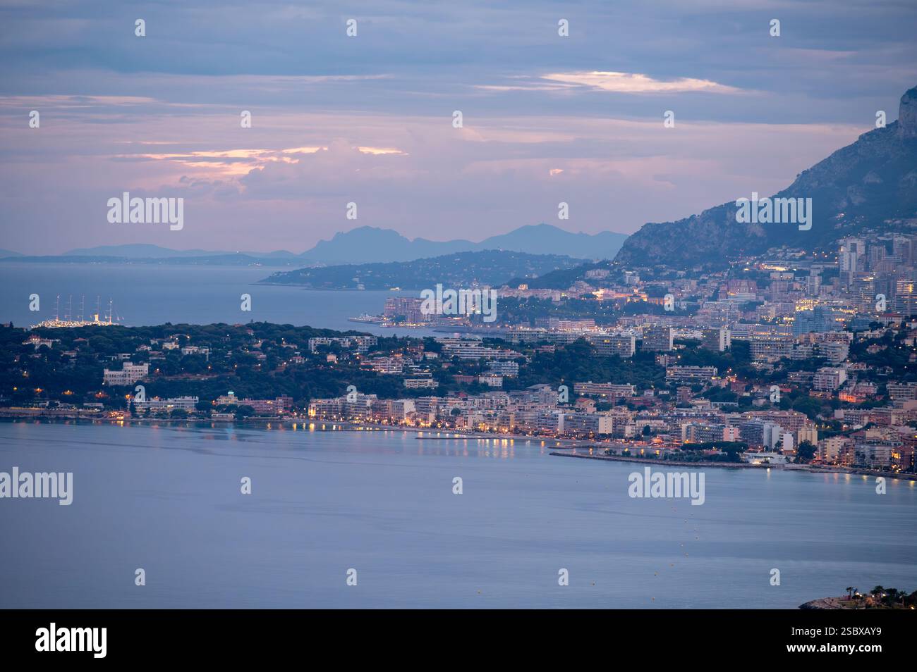 Night view on French Riviera, colorful Menton old city and marina on ...