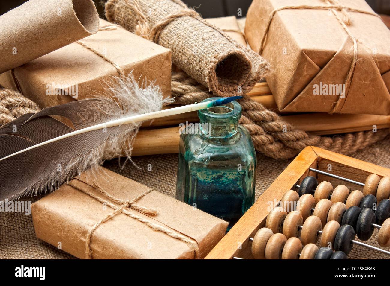 Still Life in a warehouse with abacus in old-style Stock Photo - Alamy