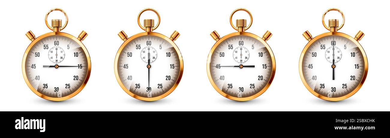 Realistic classic stopwatch. Shiny golden metal chronometer, time ...