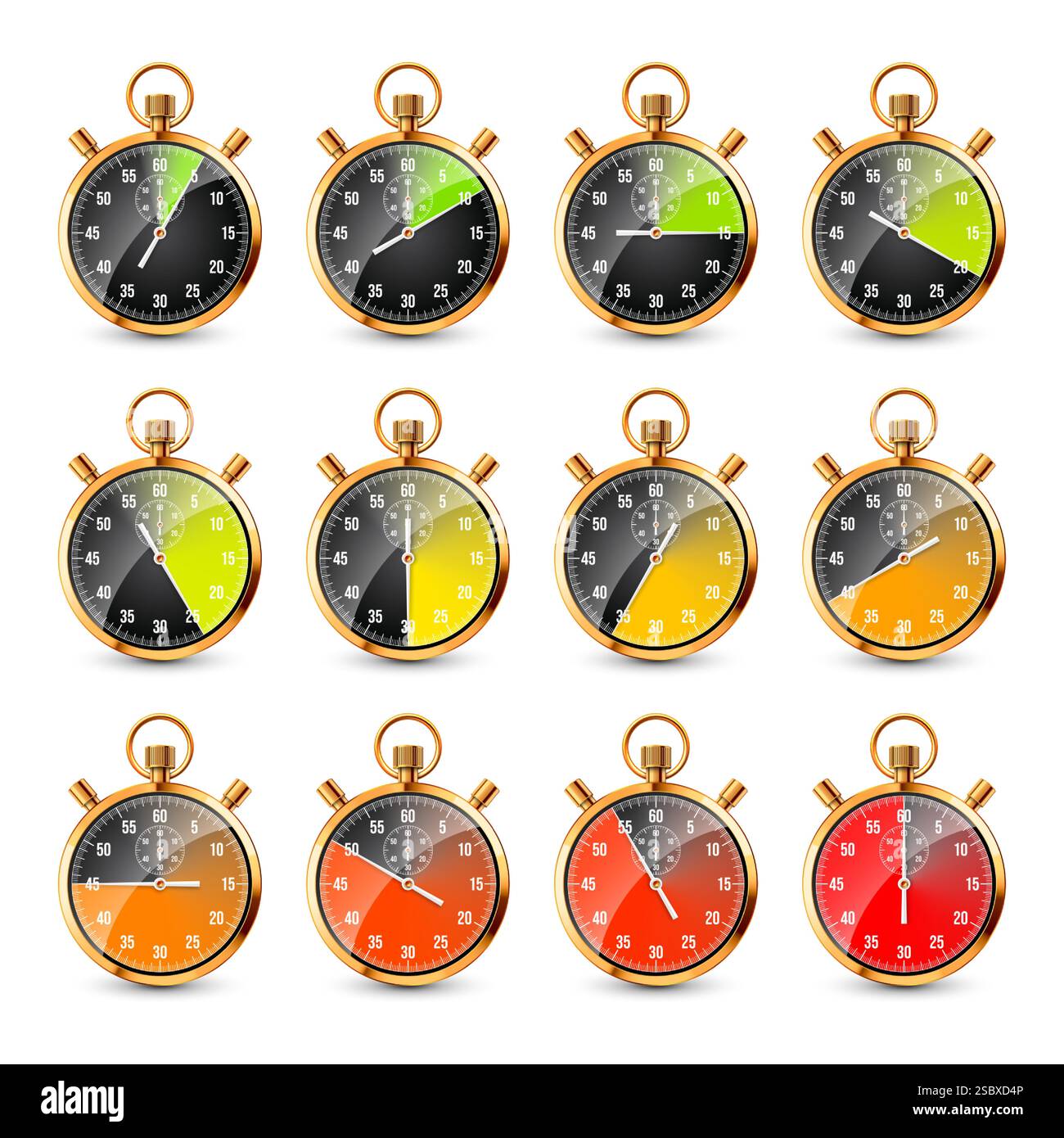 Realistic classic stopwatch. Shiny golden metal chronometer, time ...