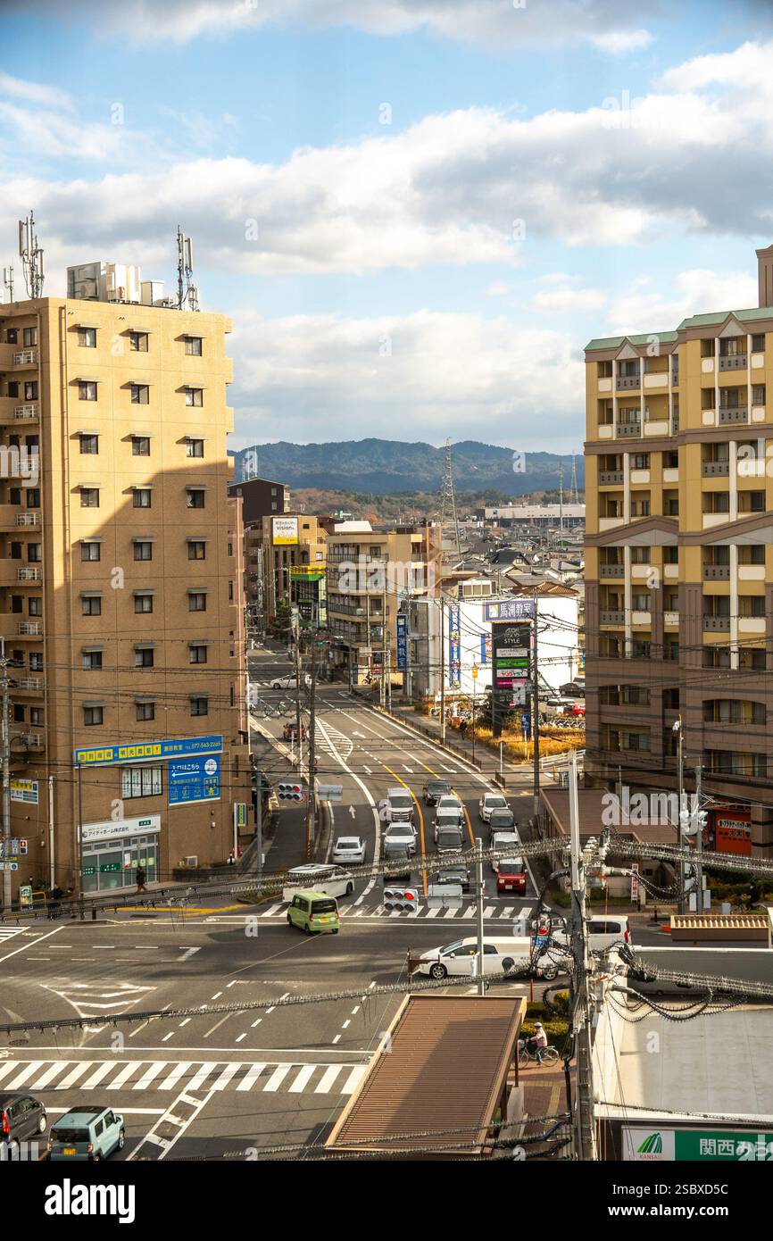 Kyoto, Japan - Dec 27 2024: a city street view from a window in Japan ...