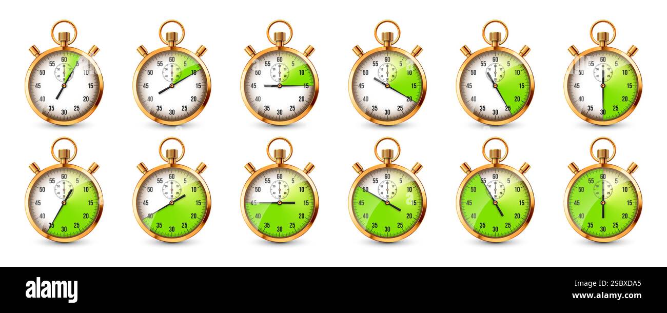 Realistic classic stopwatch. Shiny golden metal chronometer, time ...