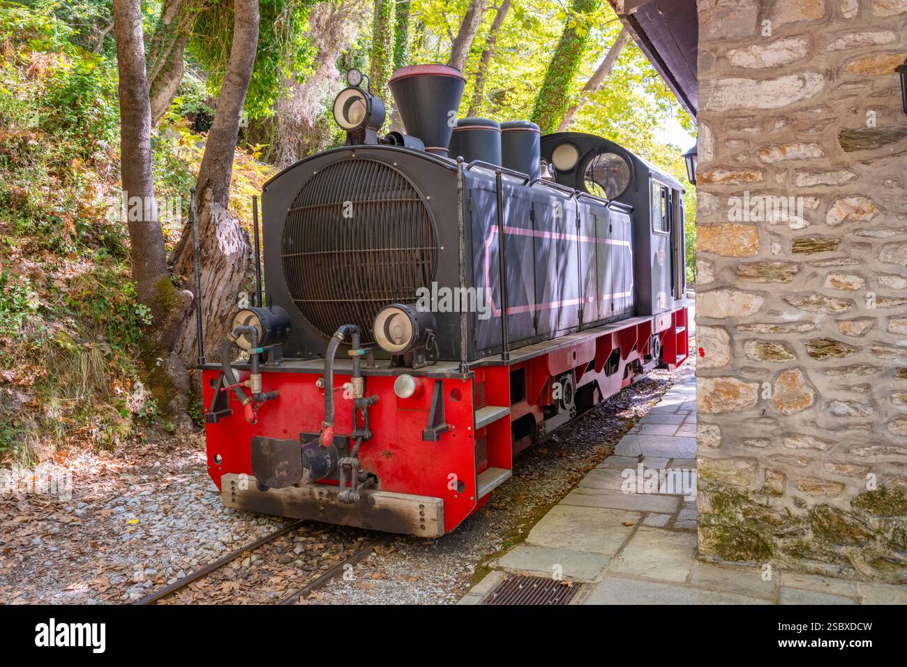 The engine of The Pelion Train station in Milies on the slopes of mount ...