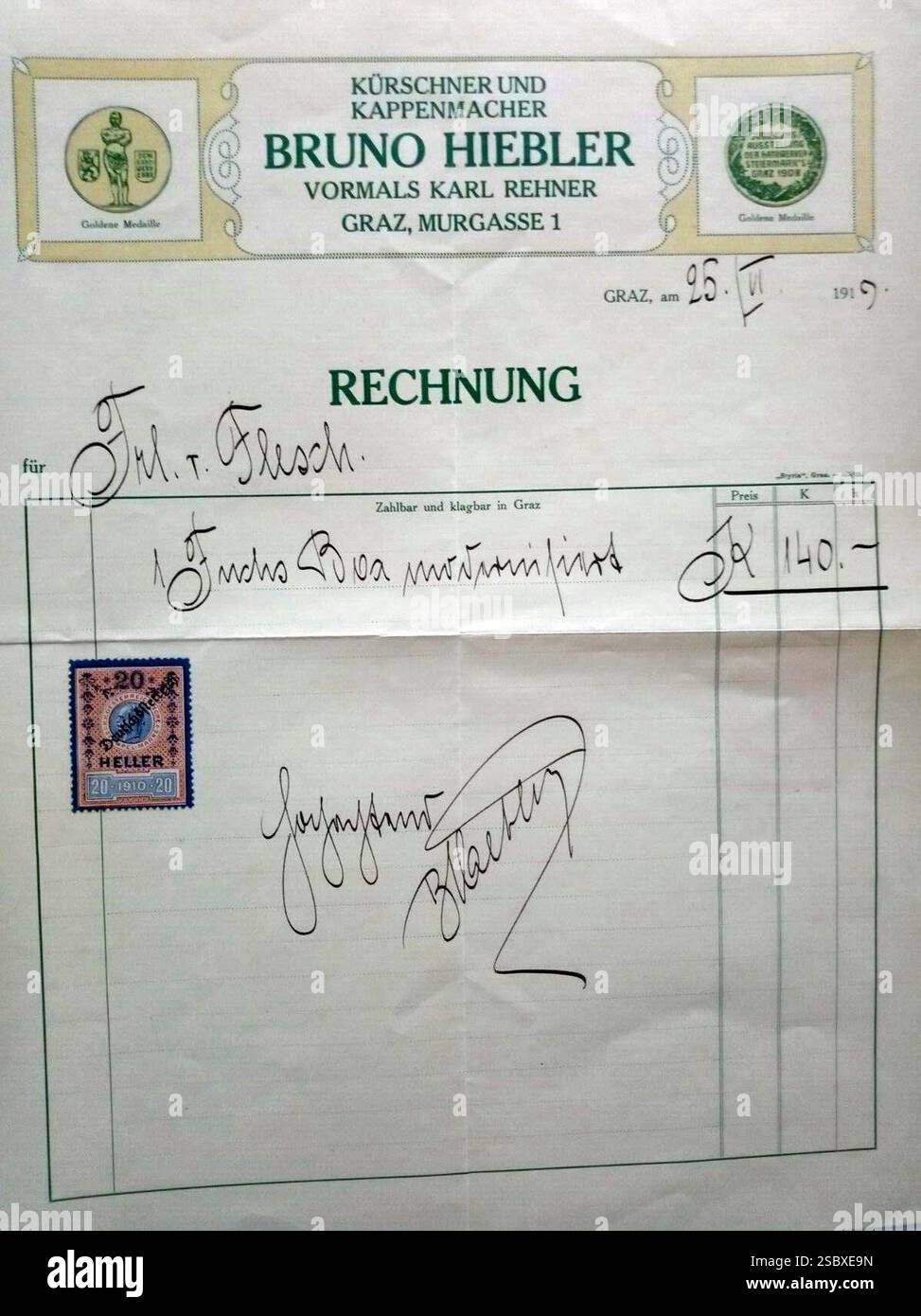 Bruno Hiebler, vormals Karl Rehner, Graz, Kürschner und Kappenmacher ...