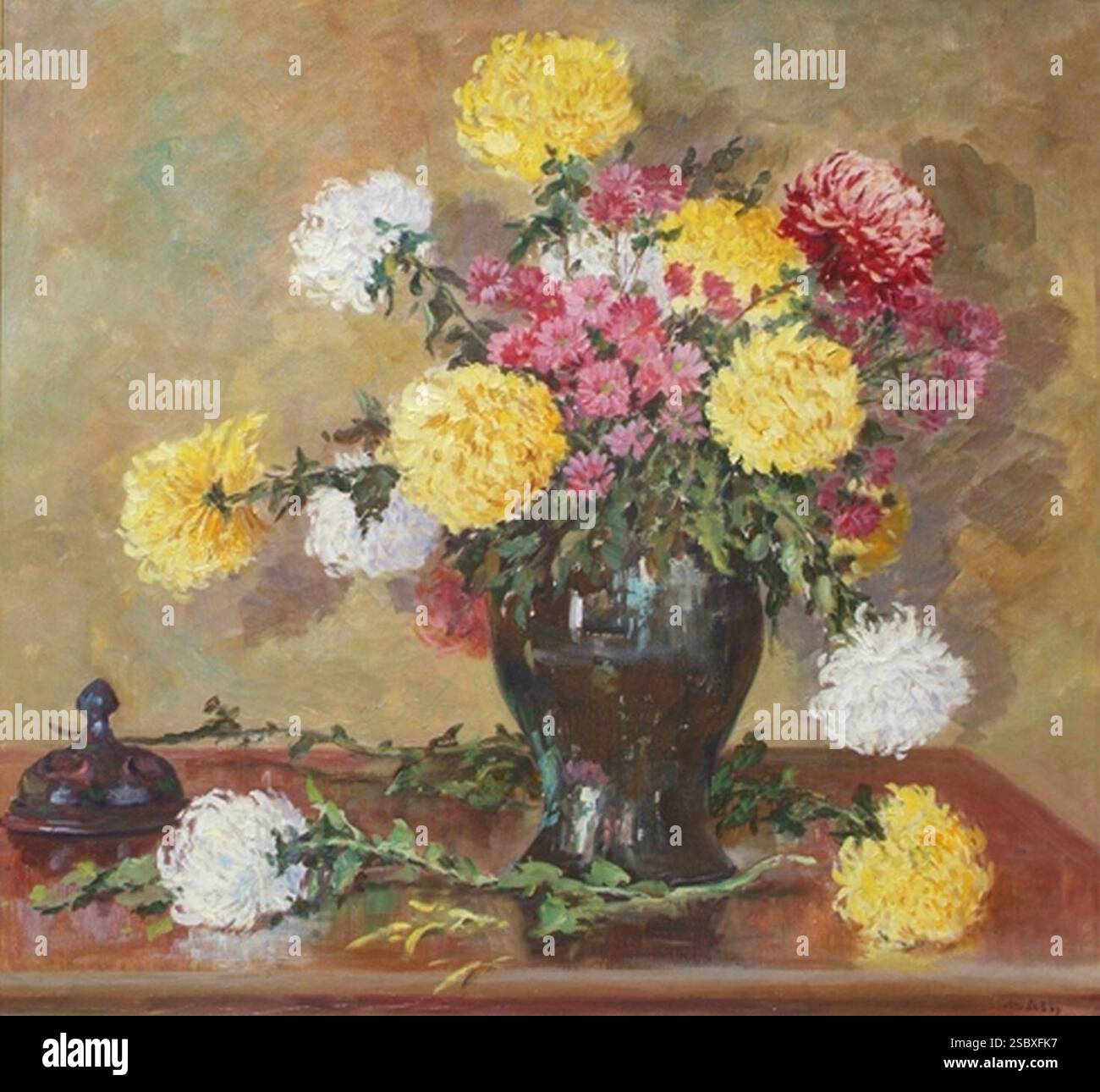 Floral still-life by Jesse Hobby, oil on canvas, 30 x 36 in Stock Photo ...