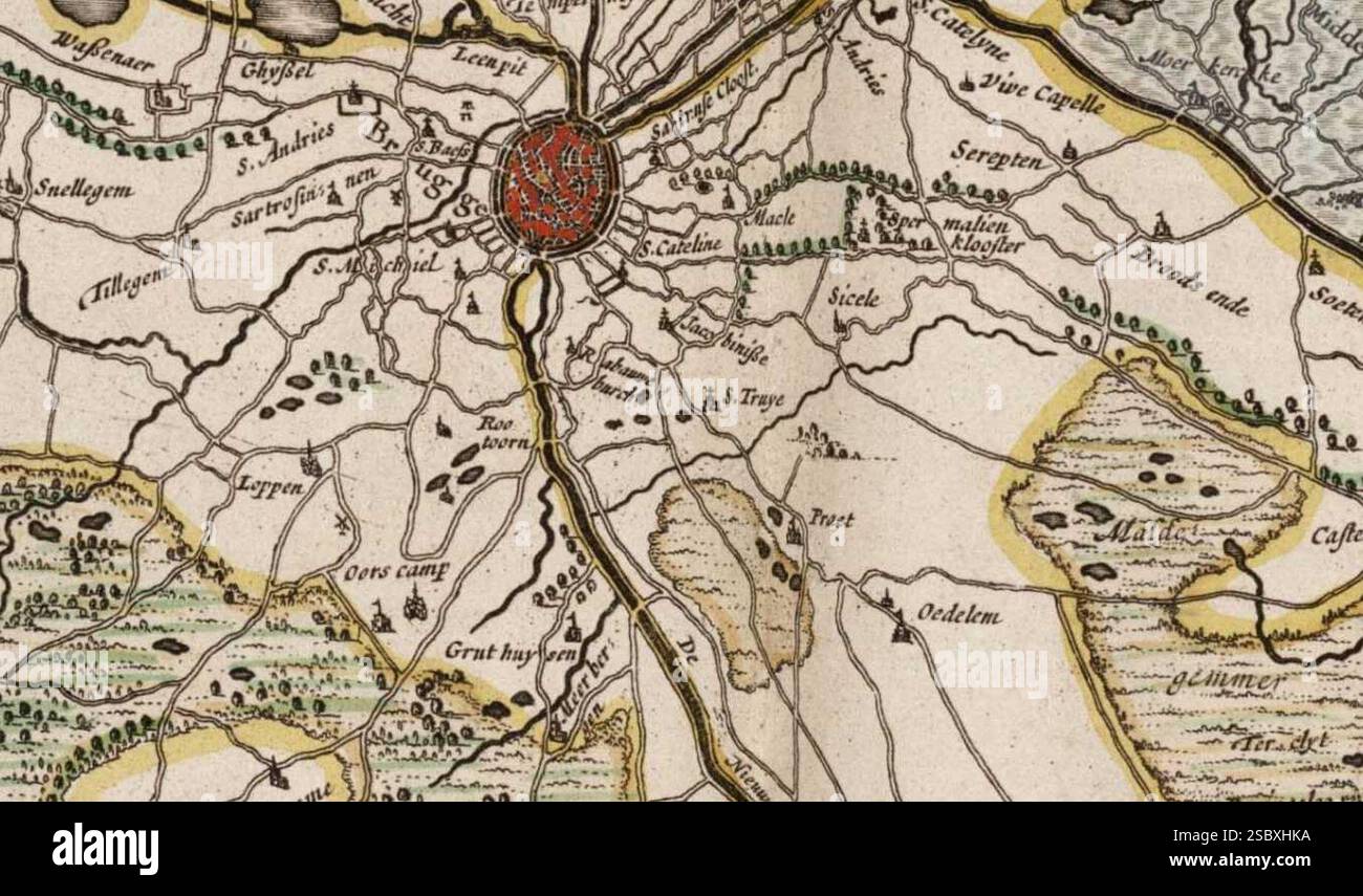 Heerlijkheid van Praet op de kaart van het Brugse Vrije door Willem ...