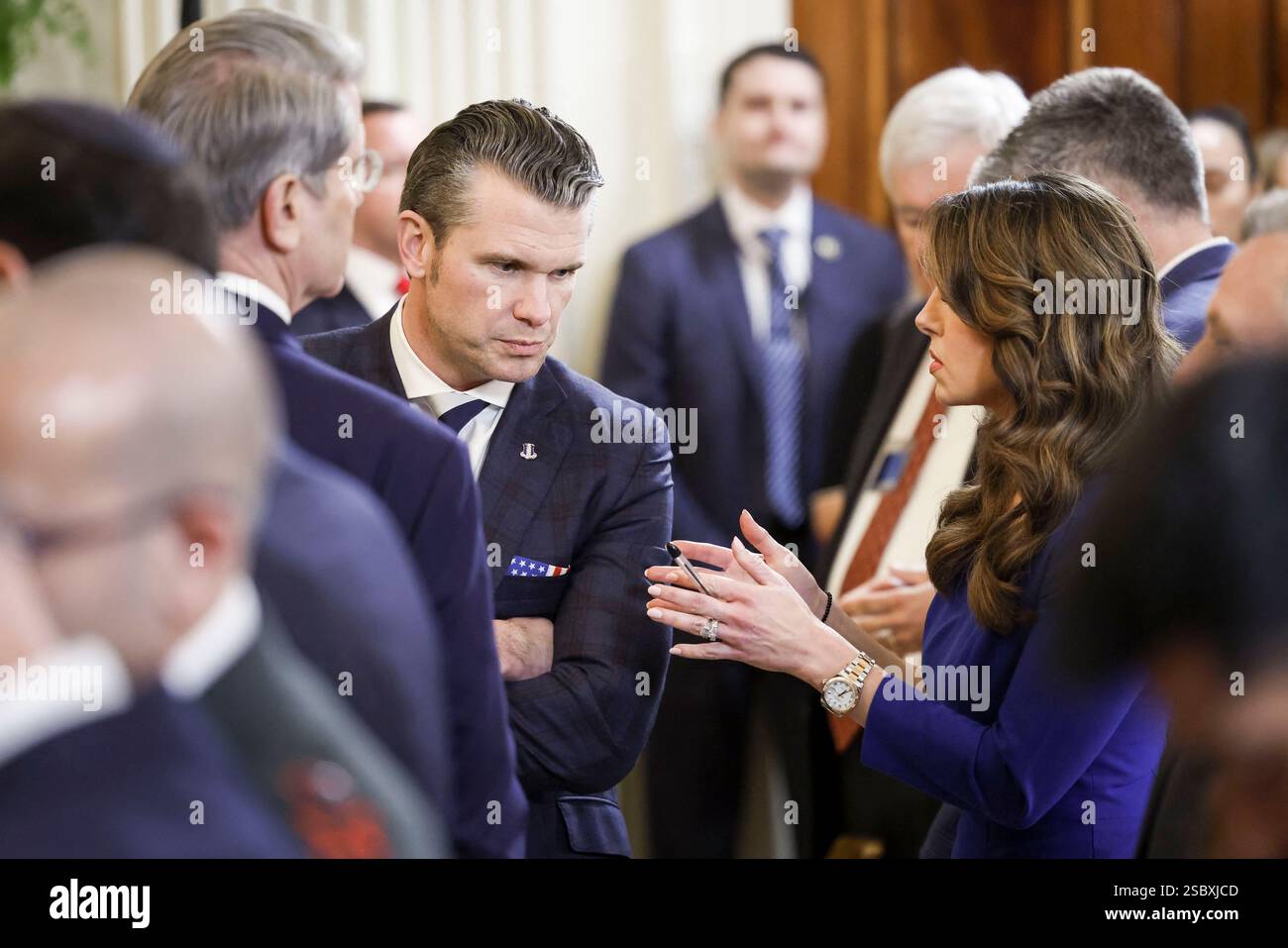 US Defense Secretary Pete Hegseth (L) waiting for the start of a joint ...