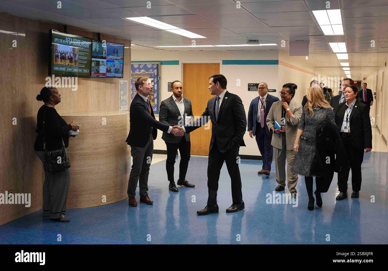 Secretary Marco Rubio gets a tour of the cafeteria at the Department of ...
