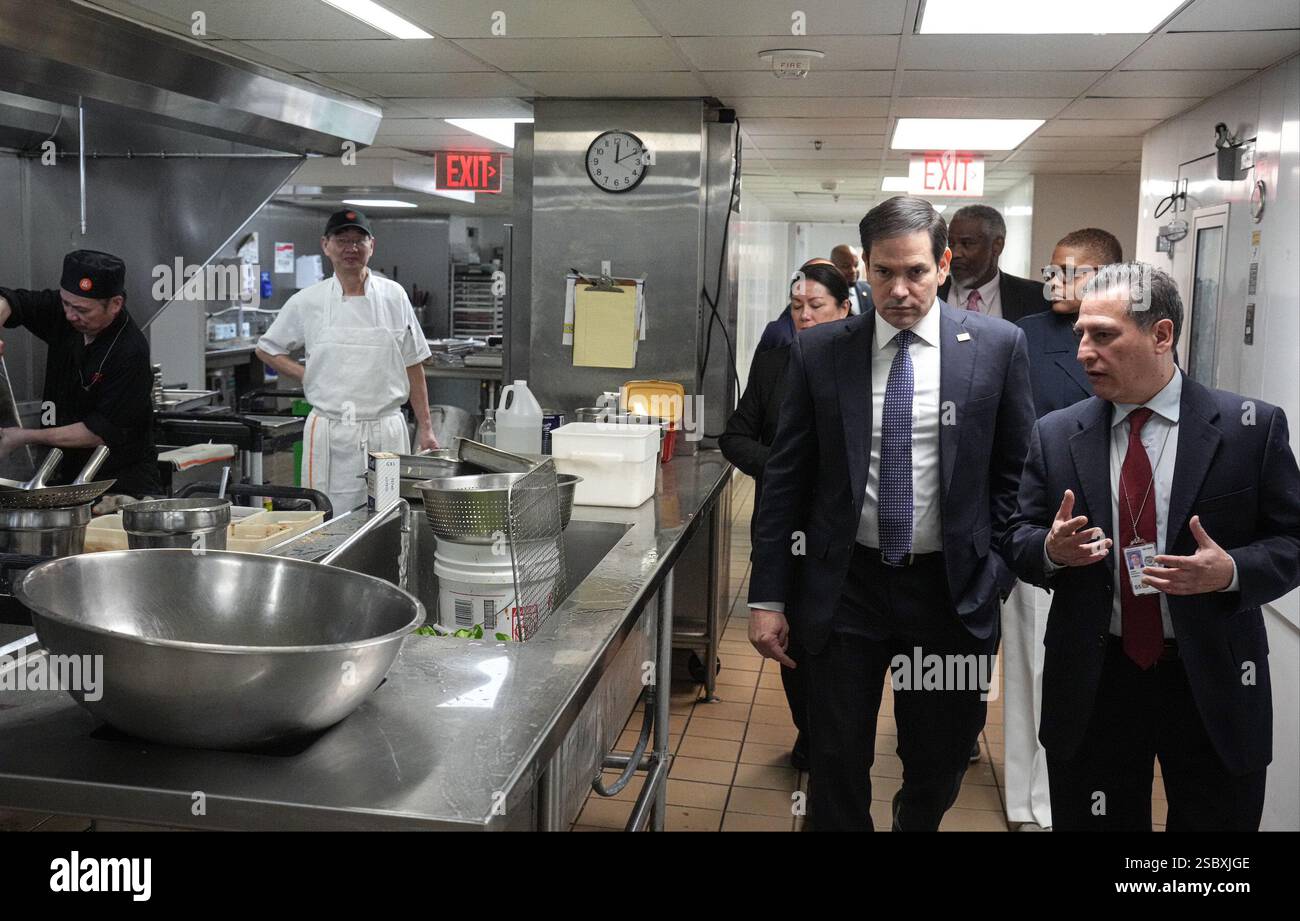 Secretary Marco Rubio gets a tour of the cafeteria at the Department of ...