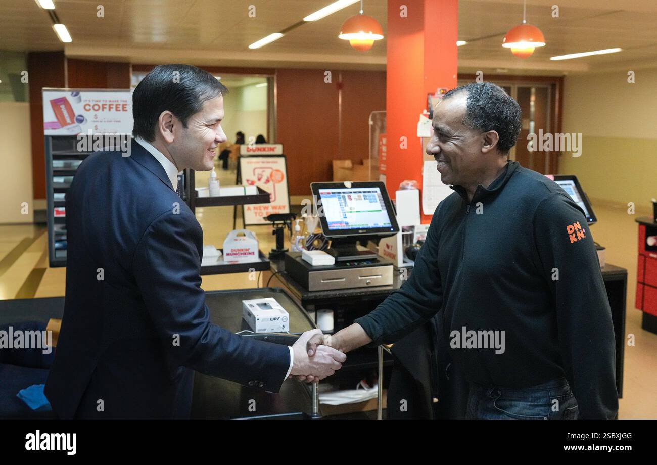 Secretary Marco Rubio gets a tour of the cafeteria at the Department of ...