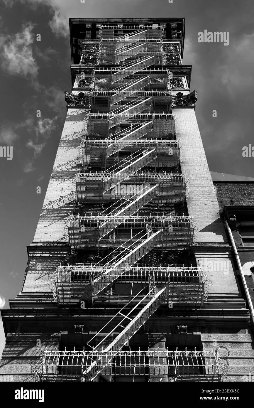 High-rise building with fire escapes Downtown, New York City, USA ...