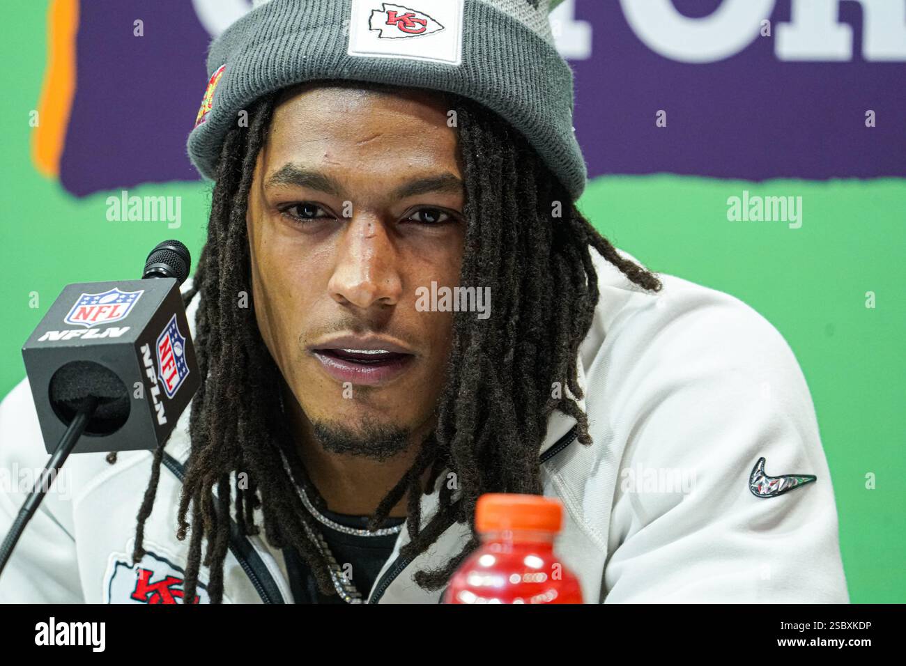 Chiefs player Isiah Pacheco answering questions from reporters During ...