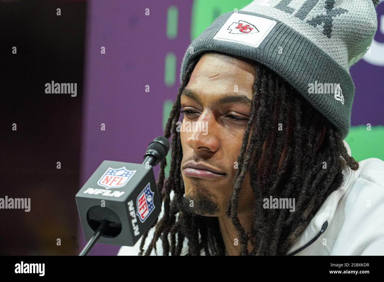 Chiefs player Isiah Pacheco answering questions from reporters During ...