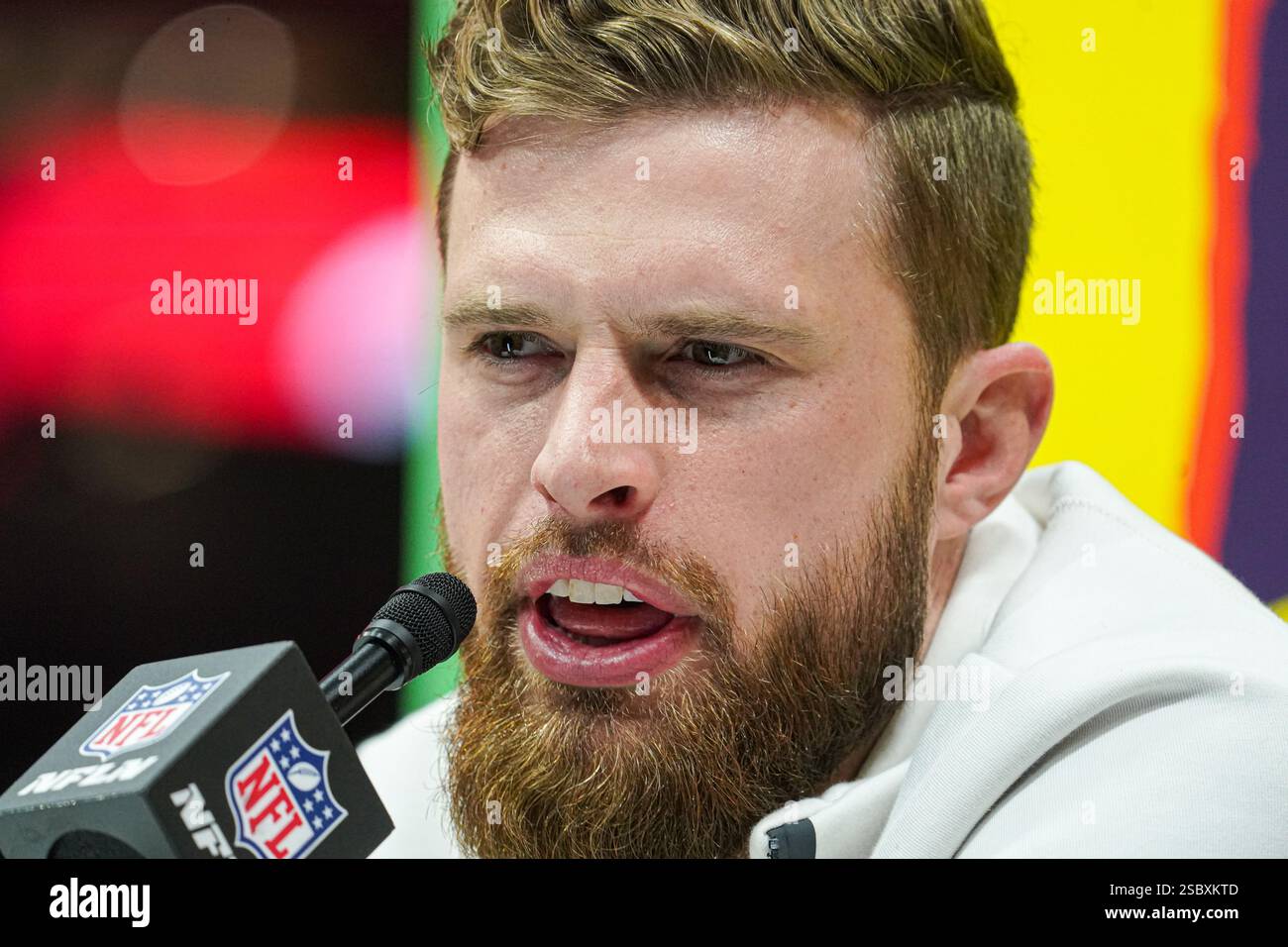 Chiefs player Harrison Butker answering questions from reporters During ...