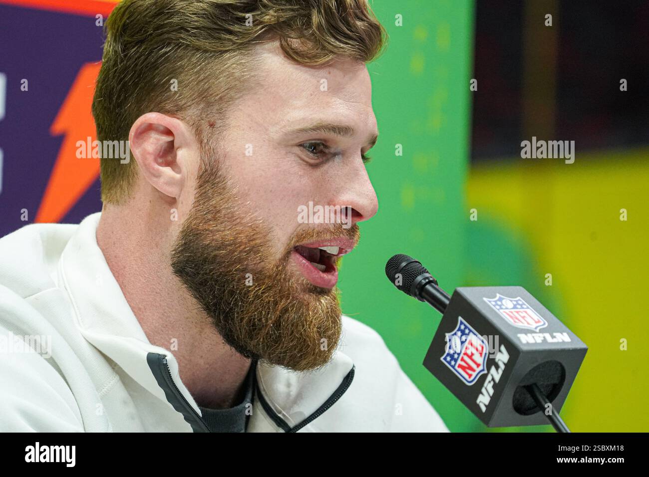 Chiefs player Harrison Butker answering questions from reporters During ...