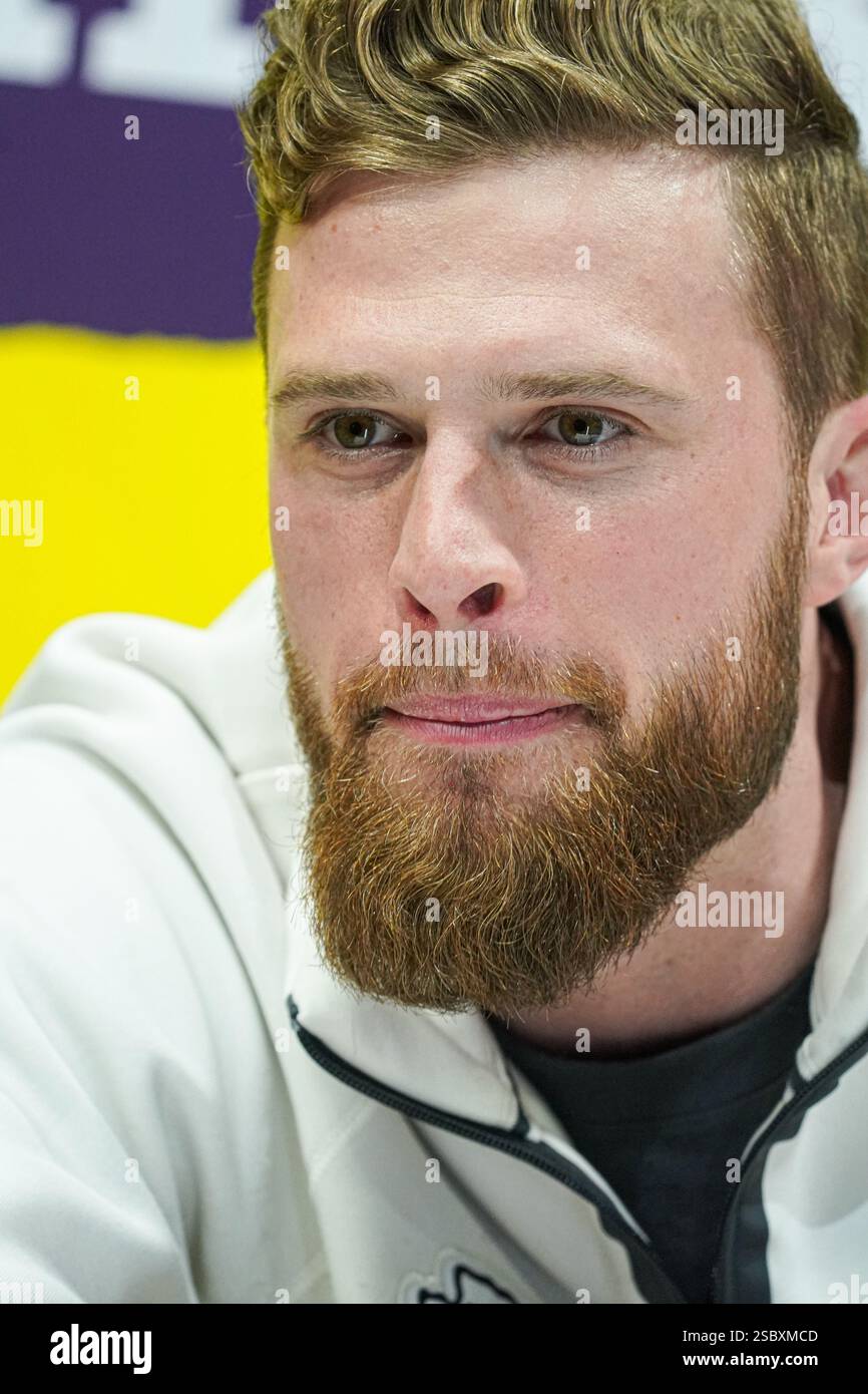 Chiefs player Harrison Butker answering questions from reporters During ...