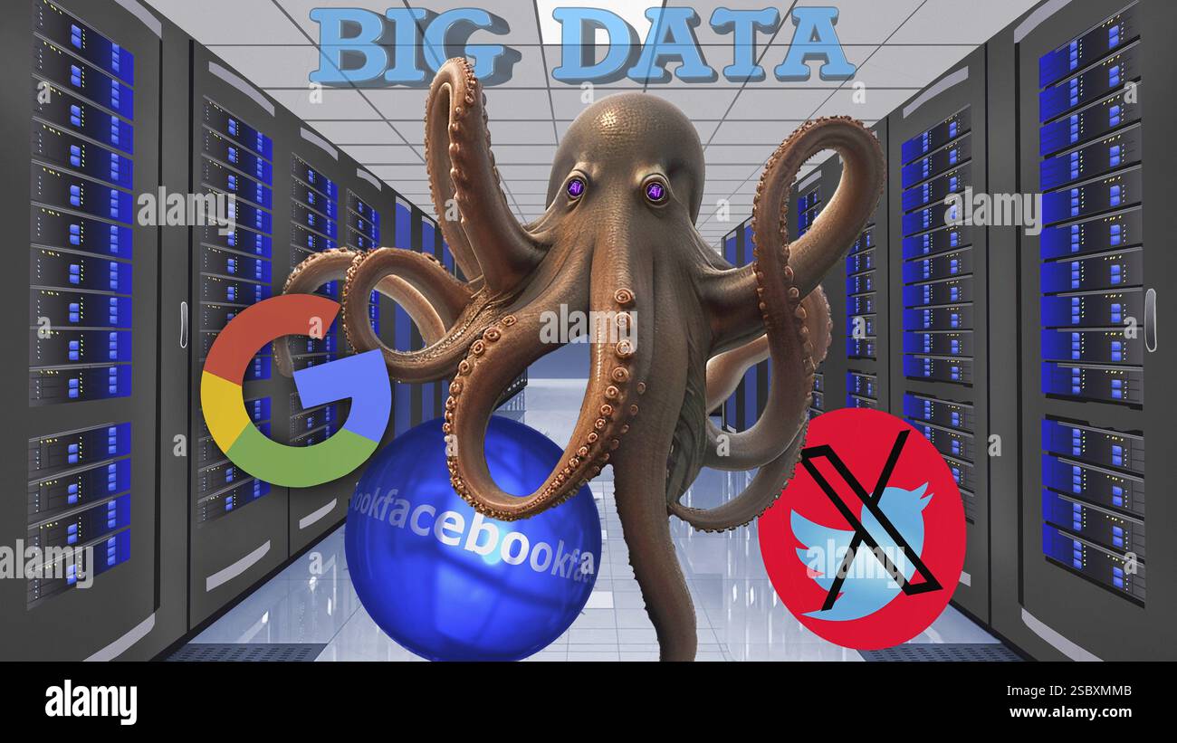 Symbolic image, Octopus - octopus as (a) Social media, mobile phone ...
