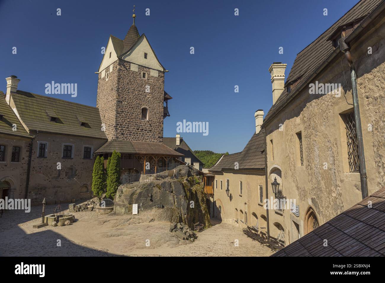 Loket castle, inner ward on a sunny day. The castle is located in Loket ...