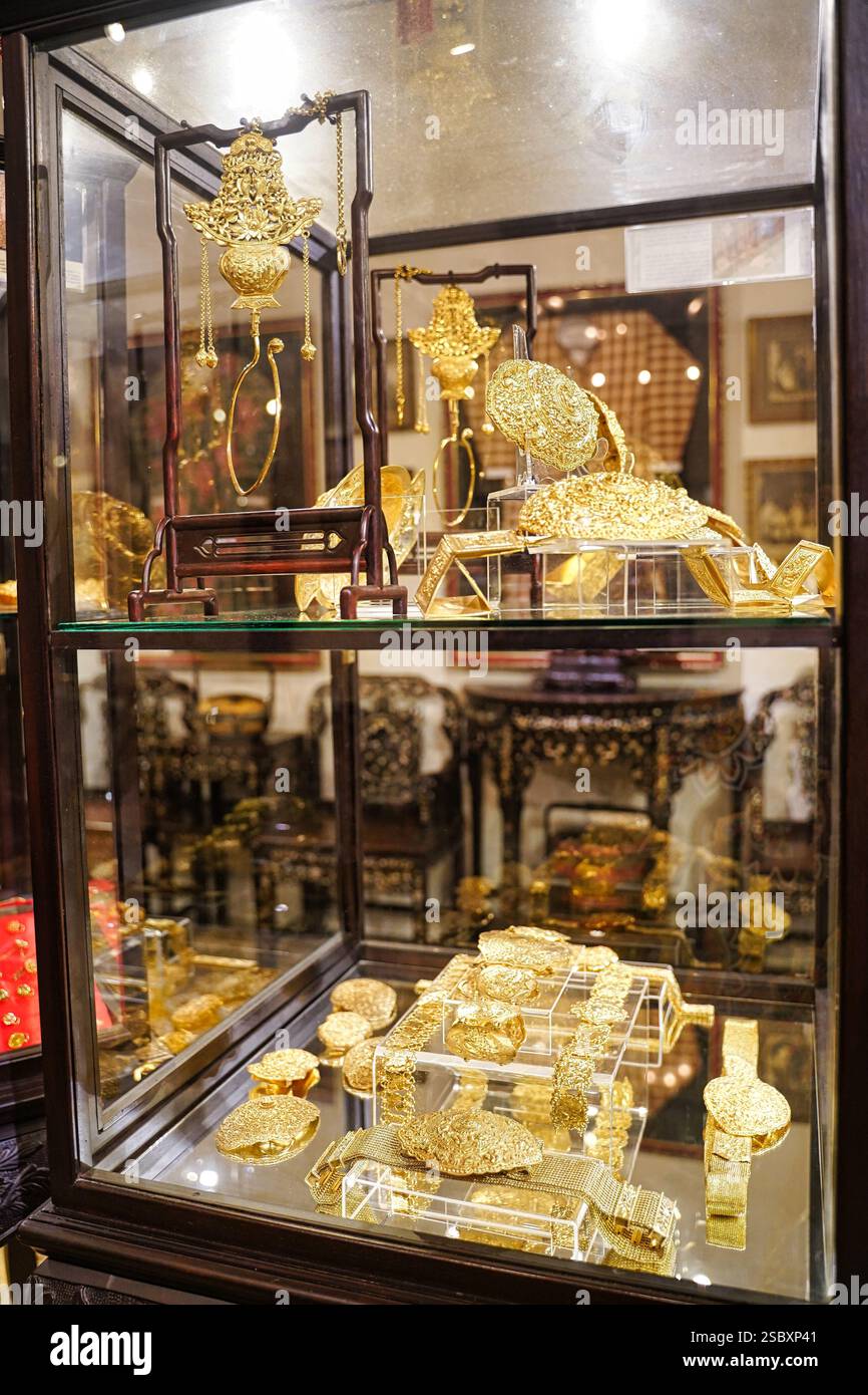 Gold and precious stones studded antique jewellery on display at the ...