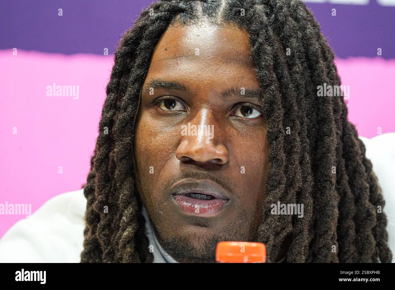 Chiefs player Nick Bolton answering questions from reporters During the ...