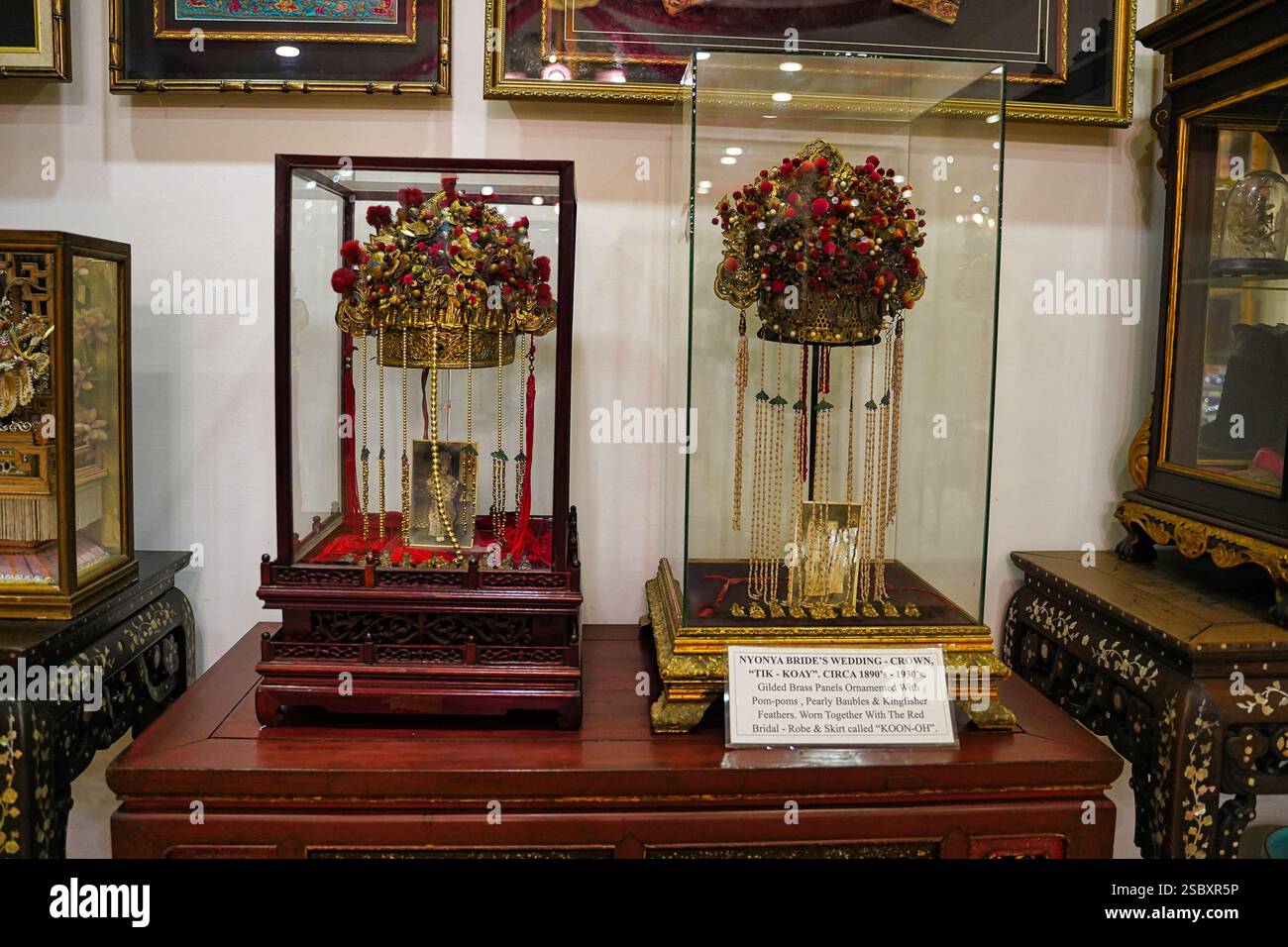 Tik Koay,Nyonya Bride's wedding crown made from gilded brass decorated ...