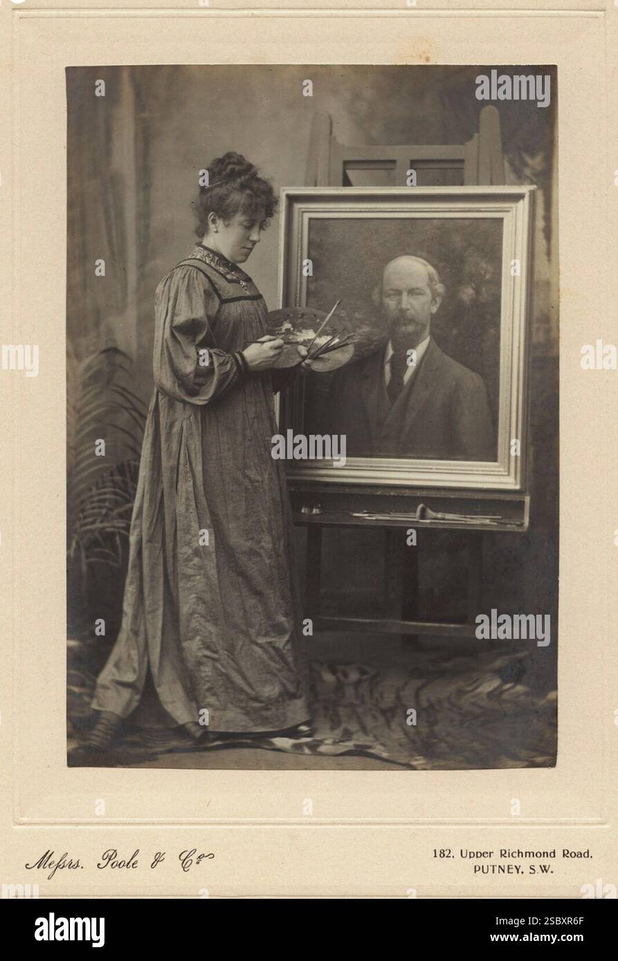 Helen Bramwell Norris with a painting of Algernon Charles Swinburne ...