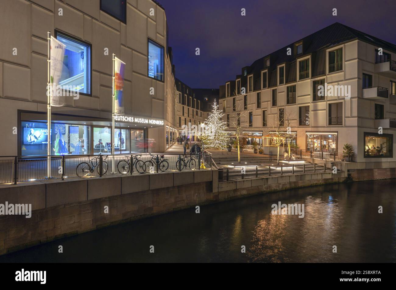 Night view of the Neues Museum Nuremberg, the Museum of the Future on ...