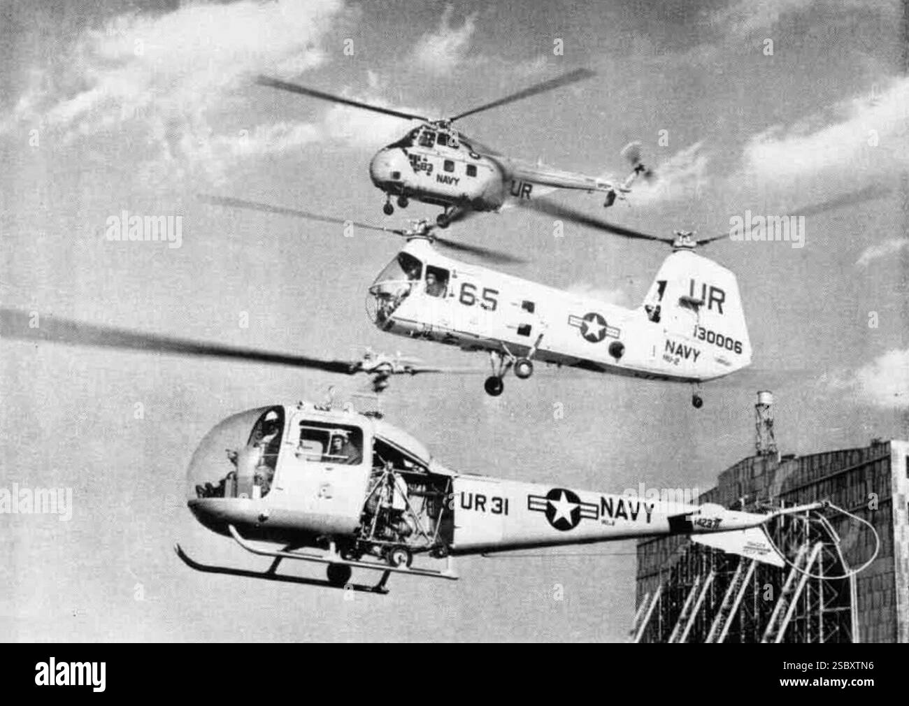 Helicopters of U.S. Navy Helicopter Utility Squadron 2 (HU-2) in flight ...