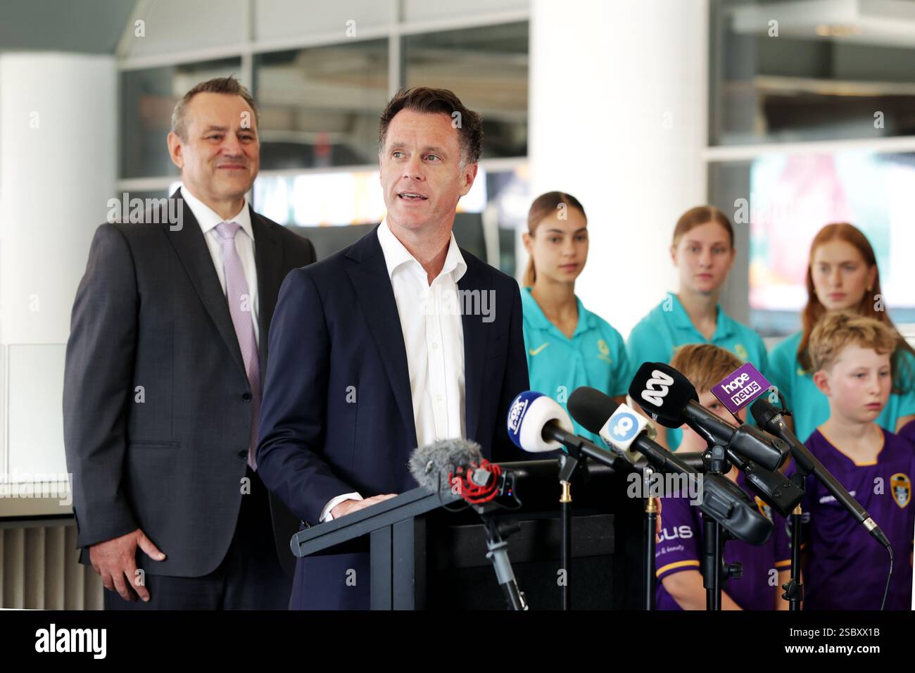 Minister for Sport Steve Kamper and NSW Premier Chris Minns during the ...