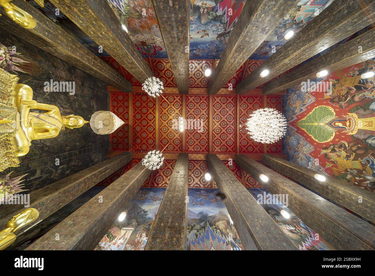 Frog's-eye view: coffered ceiling and golden Buddha statue, Bhumispara ...