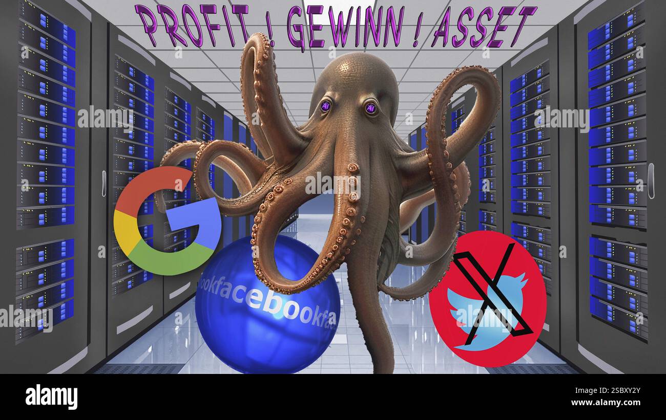 Symbolic image, Octopus - octopus as (a) Social media, mobile phone ...