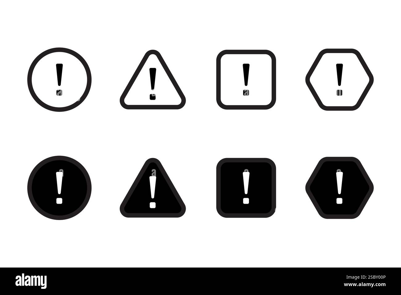 Exclamation mark icons. Circle triangle square. Hexagon vector shapes ...