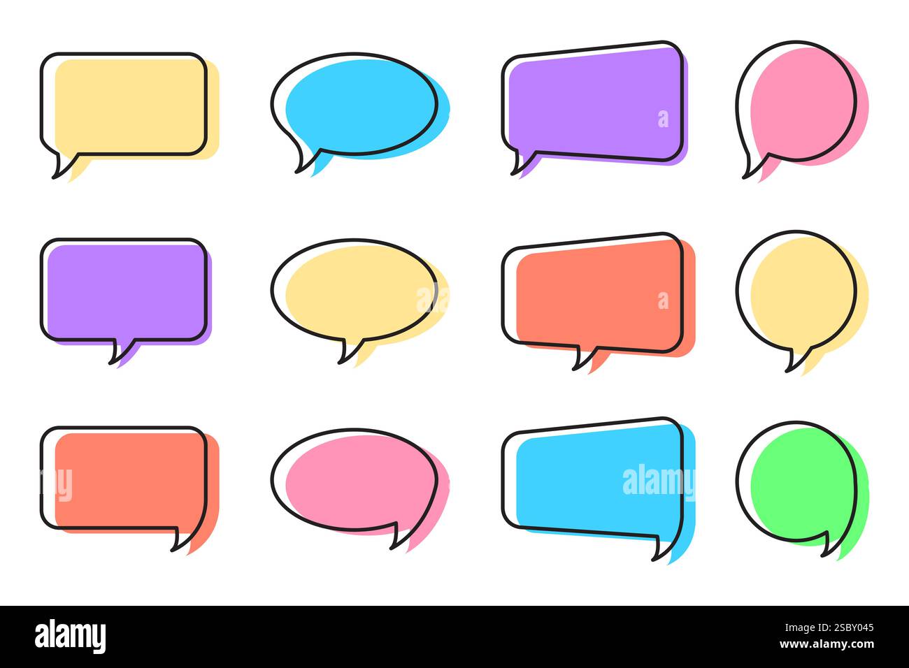 Twelve speech icons. Colorful bubble set. Modern chat shapes. Vector ...