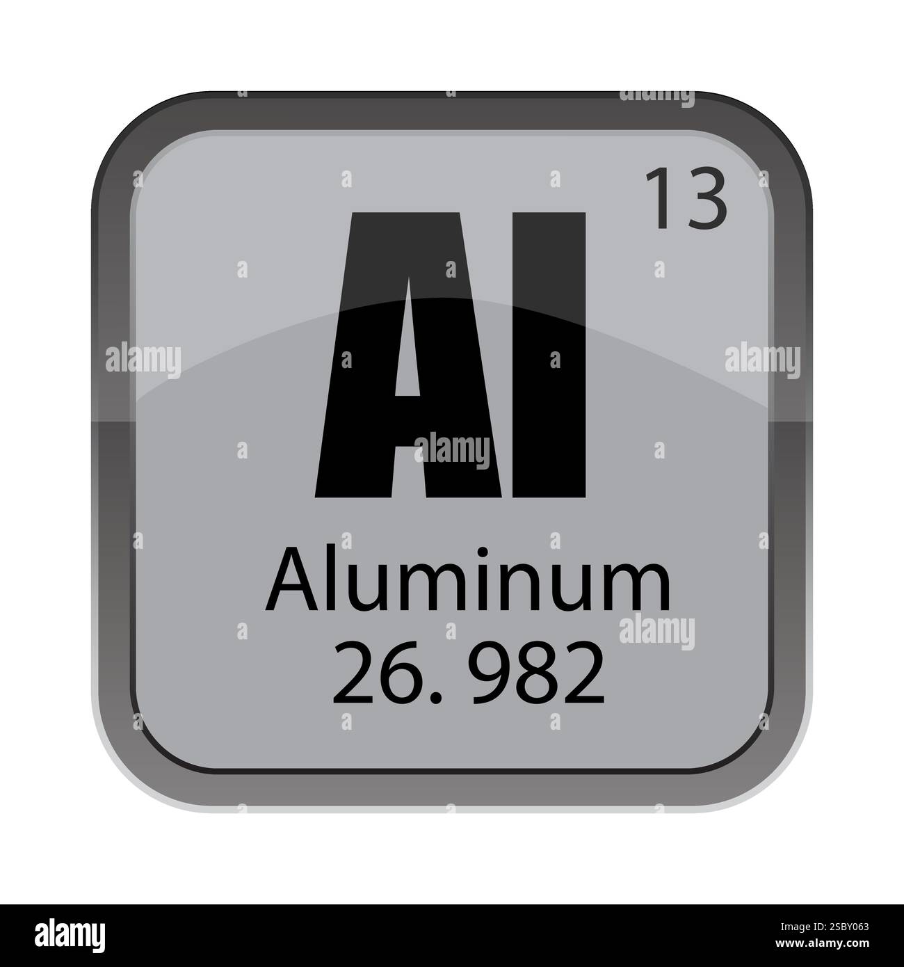Al 13 tile. Aluminum 26.982 mass. Chemical element box. Vector periodic ...