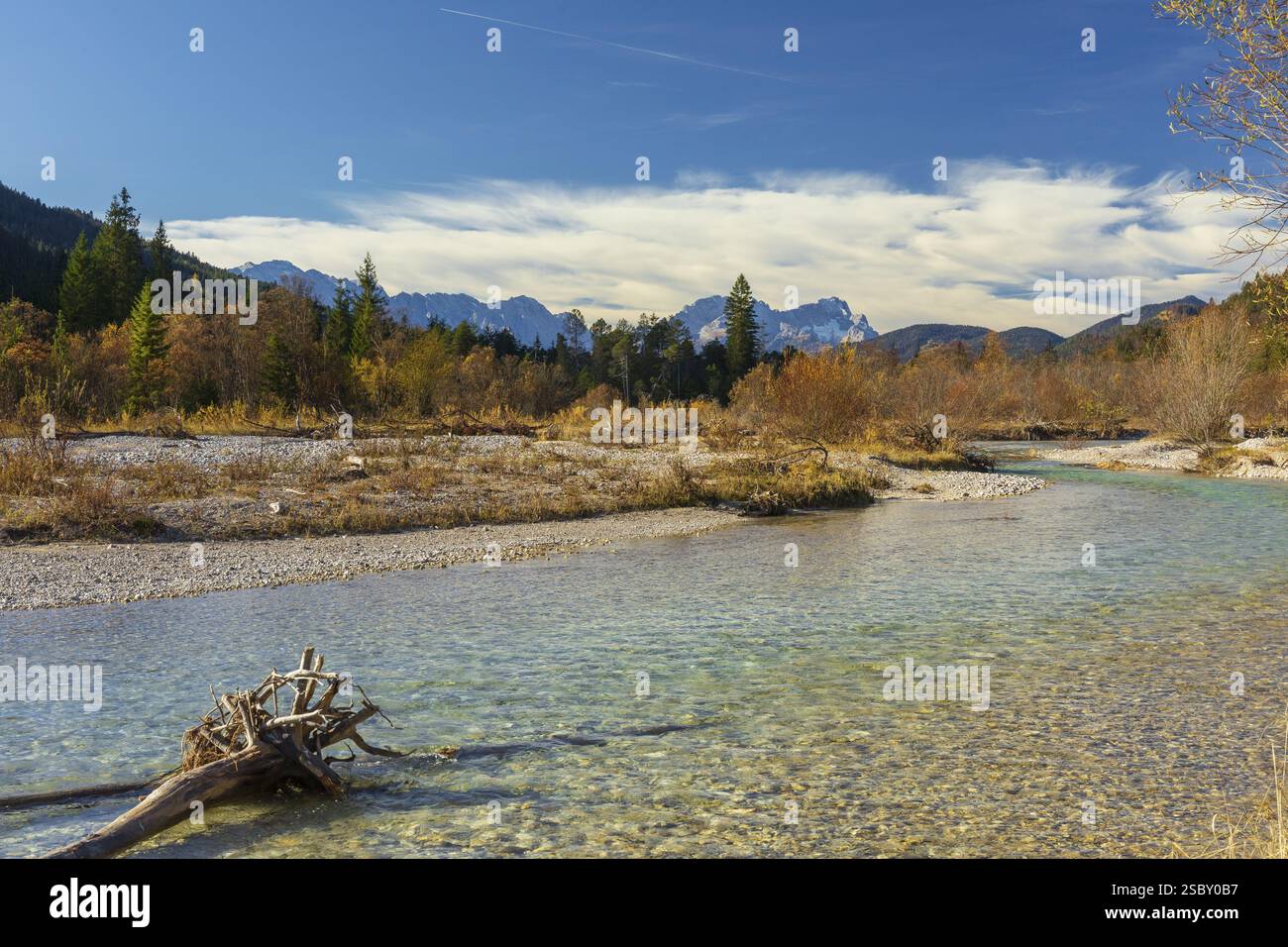 Isar valley nature conservancy area. The wild Isar river flows through ...