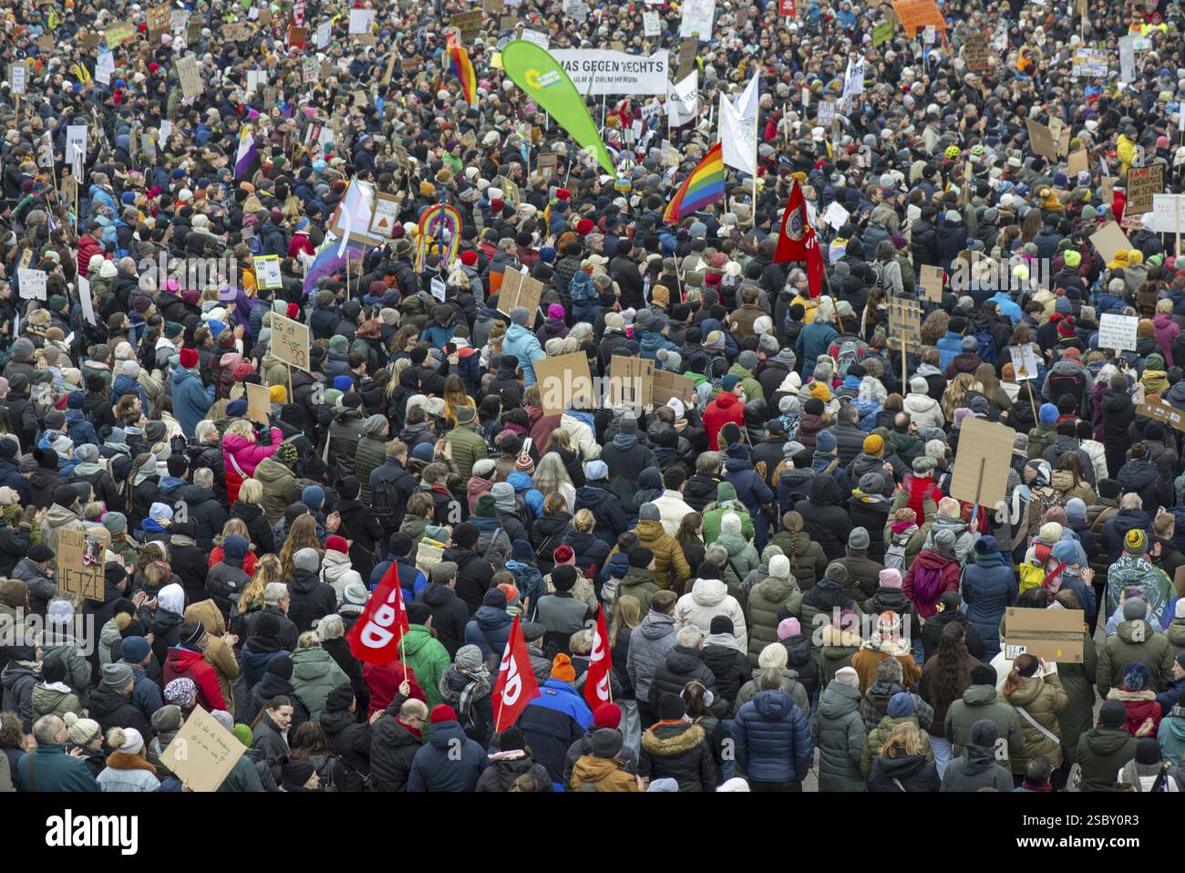 Demonstration against the right, people protest against right-wing ...
