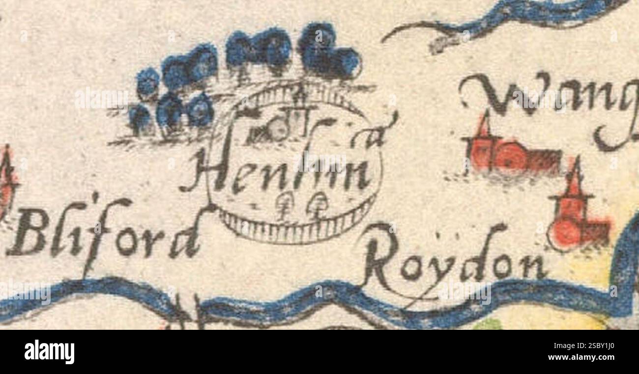 Henham Park, detail from Saxton's Map of Suffolk 1575 Stock Photo - Alamy