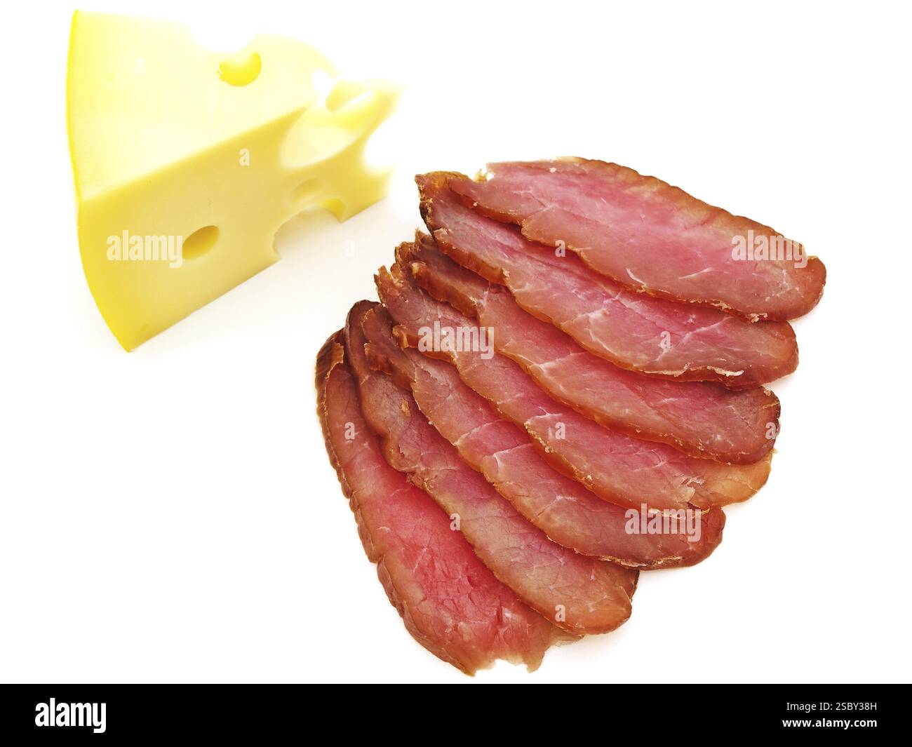 Red Smoked Meat And Yellow Cheese Stock Photo - Alamy