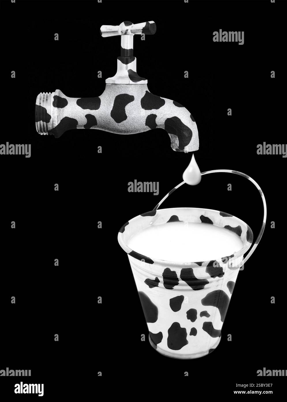 Copper Milk Tap And Bucket With Cow Skin Painted Over The Black ...