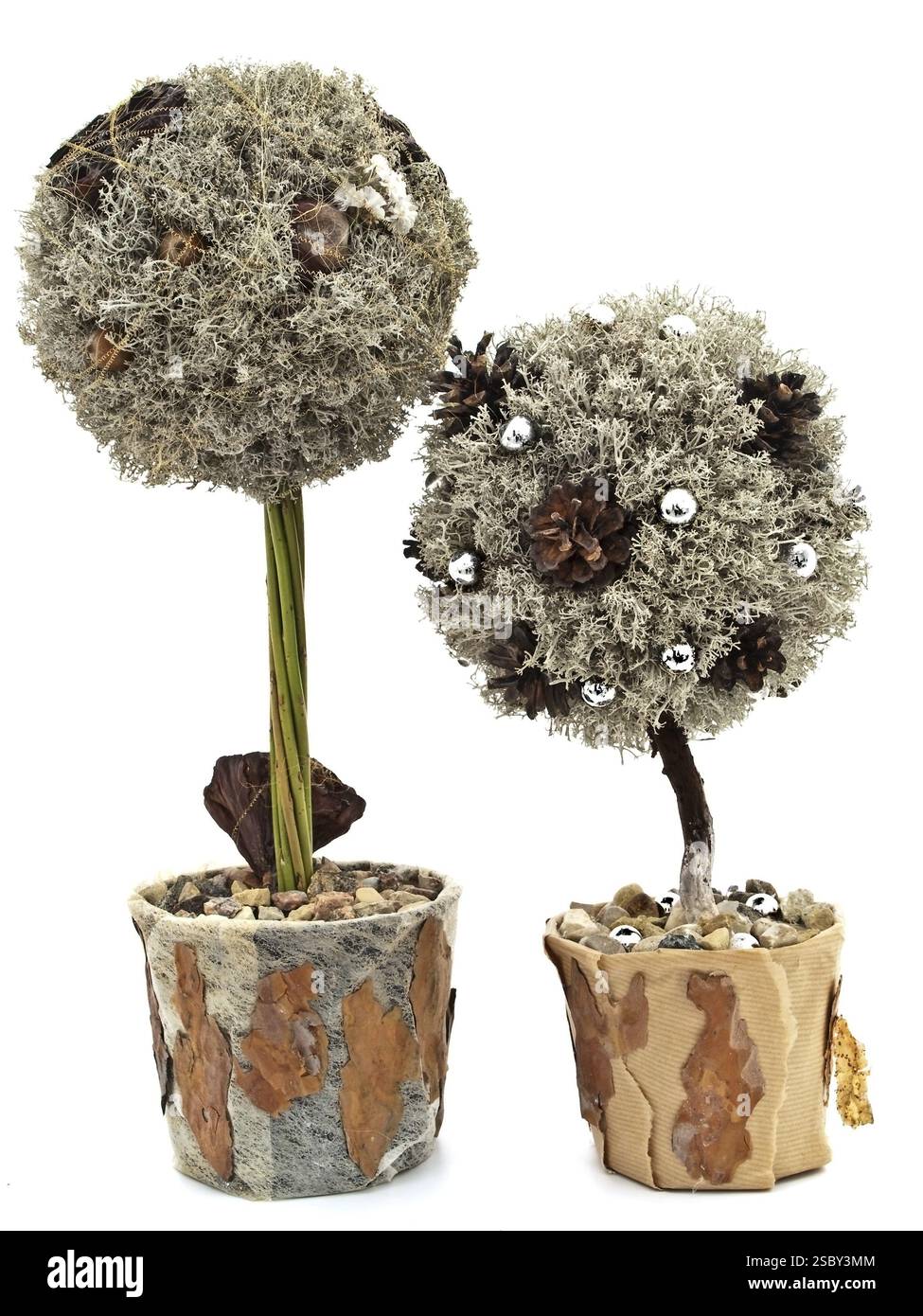 Two Decorative Handmade Natural Materials Trees Against The White ...