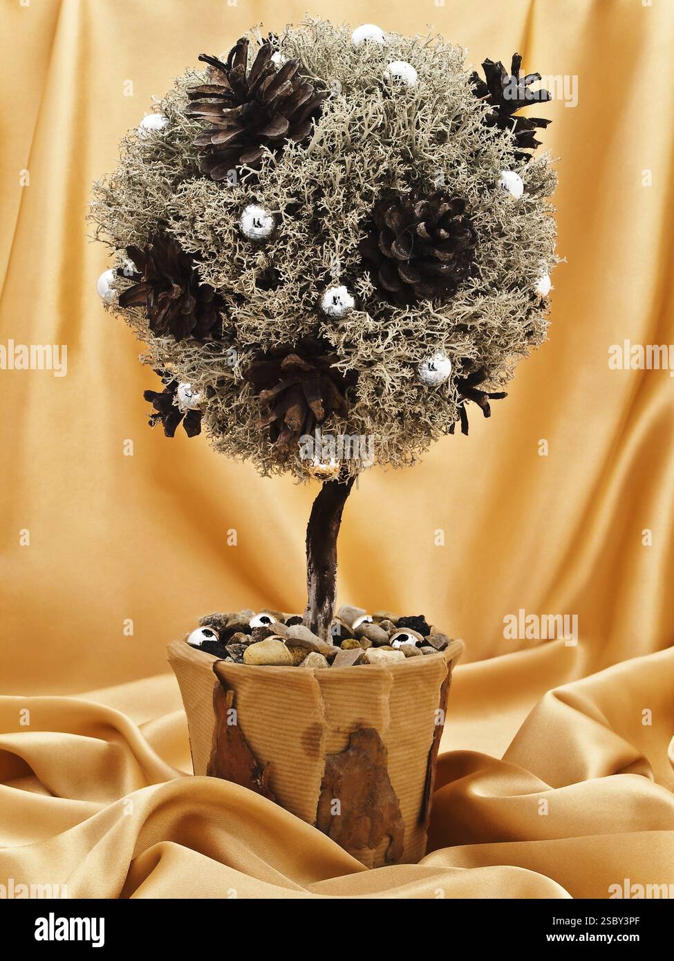 Single Decorative Handmade Natural Materials Tree Against The Golden ...