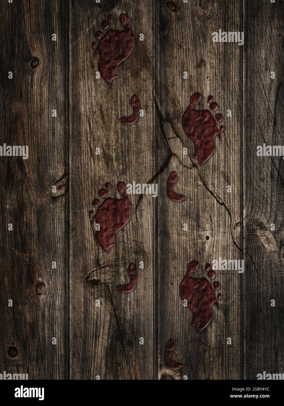 Bloody footprints on a wooden floor Stock Photo - Alamy
