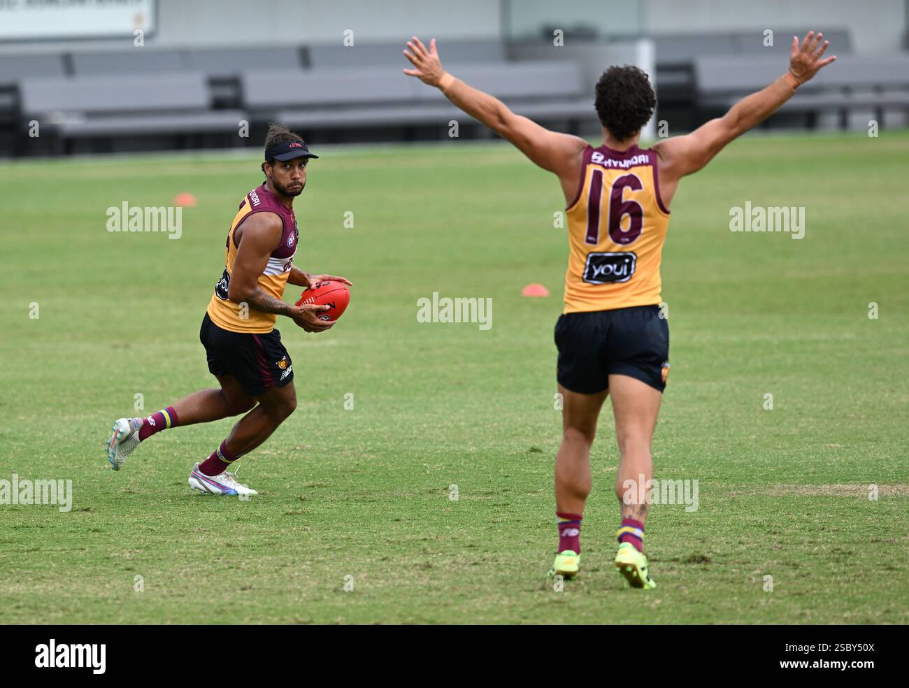 Brisbane, Australia. 05th Feb, 2025. Callum Ah Chee (left) of the Lions ...