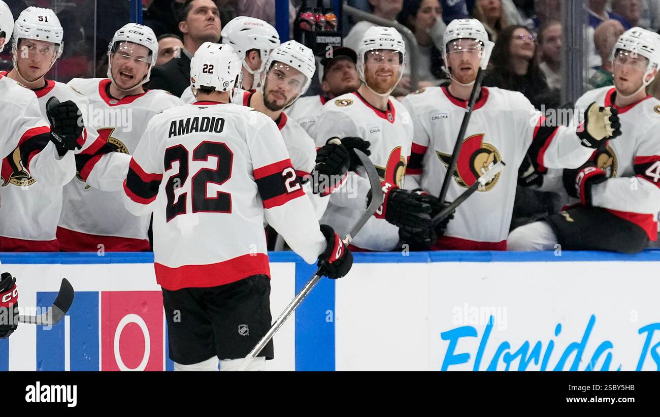 Ottawa Senators right wing Michael Amadio (22) celebrates with the ...