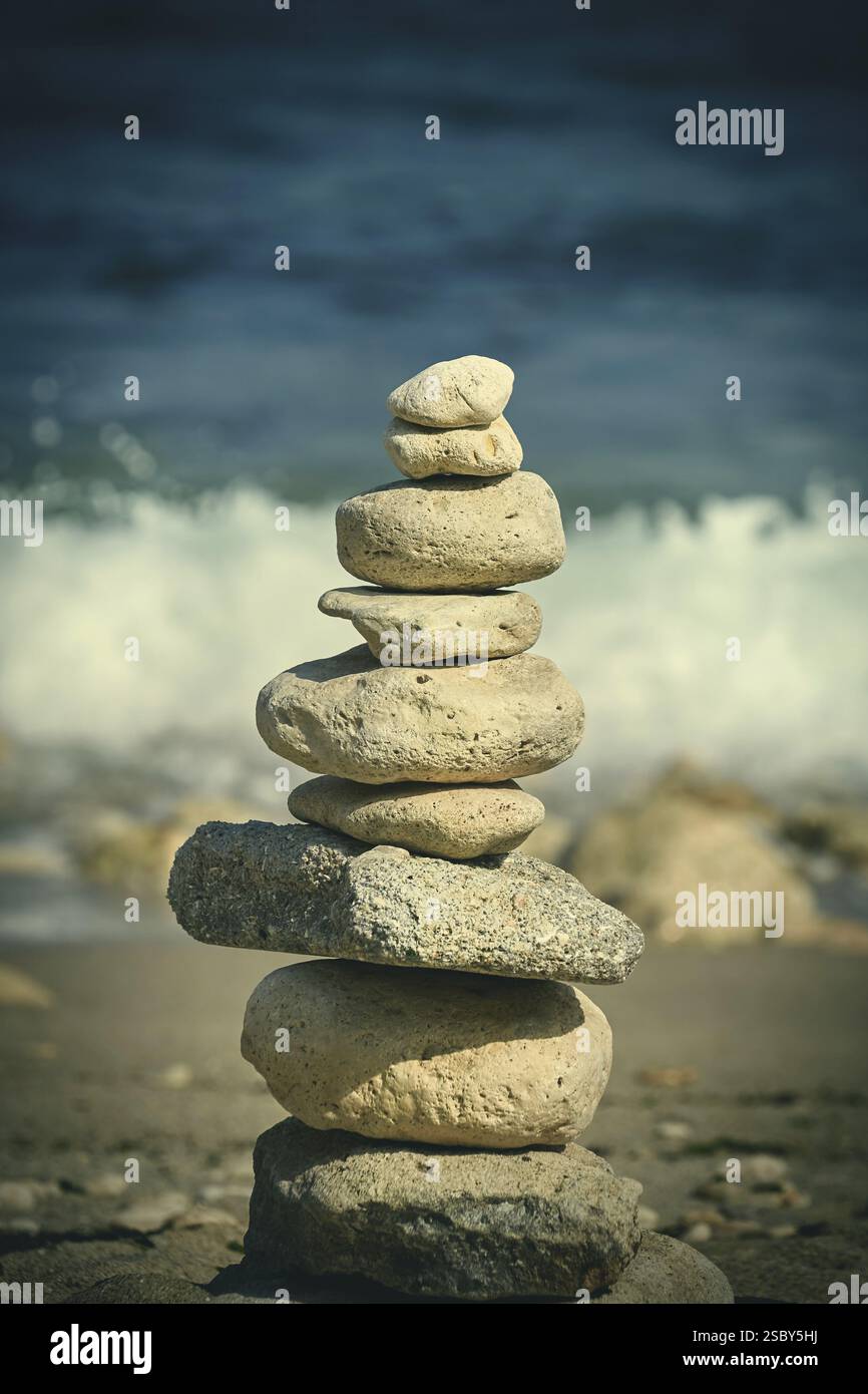 Pyramid of Pebbles against the Sea Varna, Bulgaria, Europe Stock Photo ...